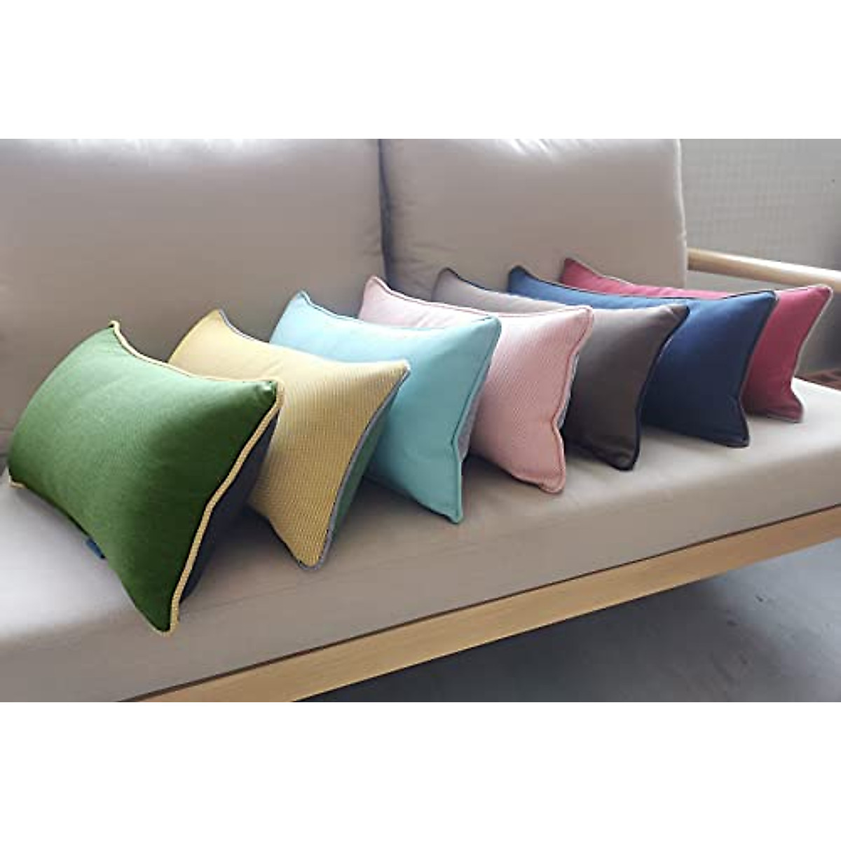 COZPLEN Rectangle Outdoor Lumbar Pillows, 10x18 inches Waterproof Patio Pillows, Decorative Waist Pillows for Outdoor Furnitures, Set of 2, (Brown and Beige)