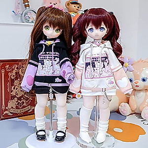New 1/6, 1/4,1/3 BJD Doll Clothes Cute Cat Sweater Hoodie Jacket for Big 1/6, Yosd, 30cm/45cm/60cm Dolls Clothing BJD SD Doll Accessories (Black-Purple,1/6)