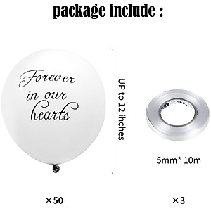 50 Pieces White Funeral Balloons Memorial Balloons Latex Balloons with 3 Rolls 32 Feet Balloon Ribbons for Funeral Memorial Decoration