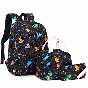 Dinosaur Girls School Backpack for Kids Teens, Elementary Middle School Backpacks Bookbag Set with Lunch Bag Pencil Case