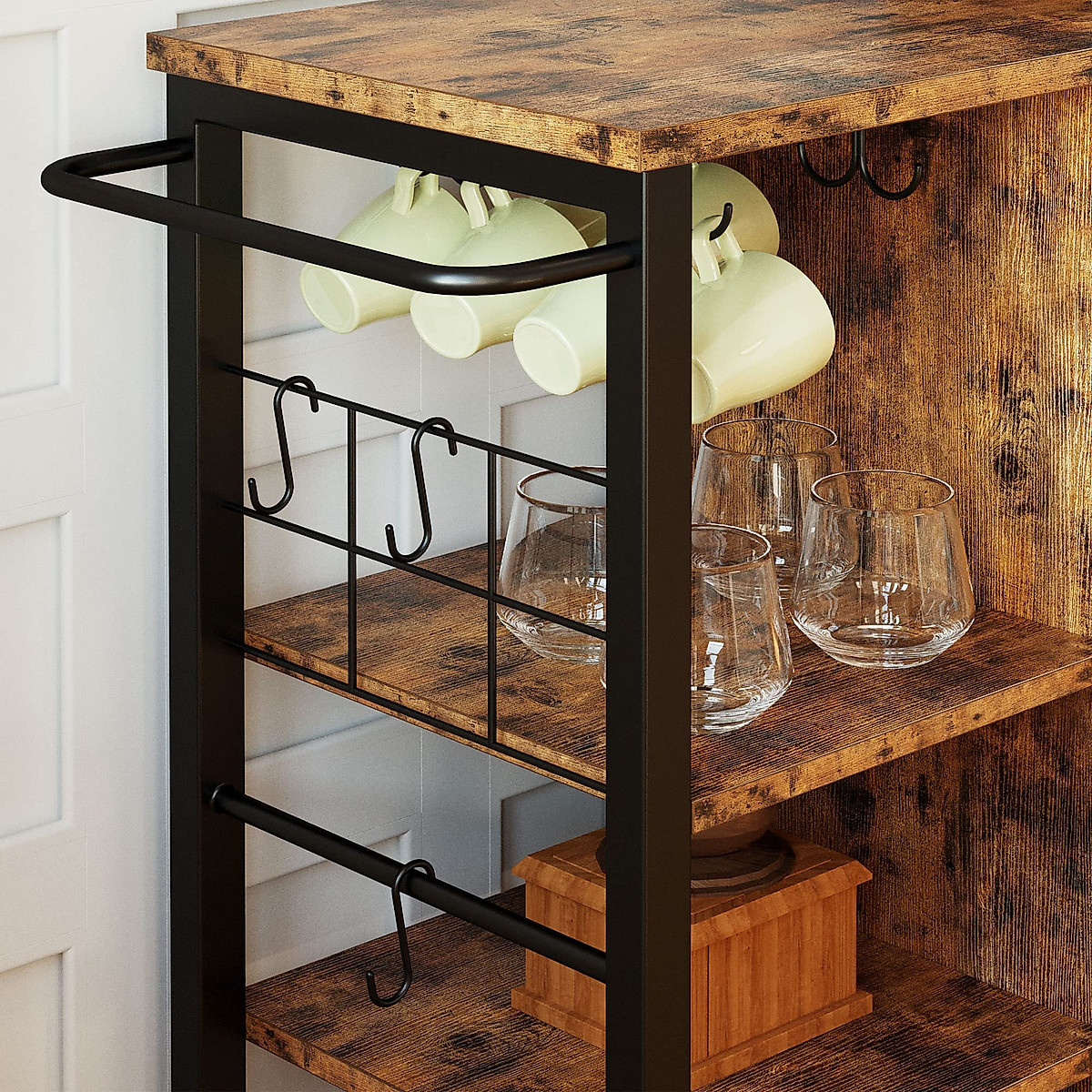 IRONCK Storage Cabinet with Wheels, Multipurpose Kitchen Cart Cabinet with Shelves,Removable Cart Handle Cup Hook, Cupboard for Kitchen, Living Room, Industrial, Vintage Brown