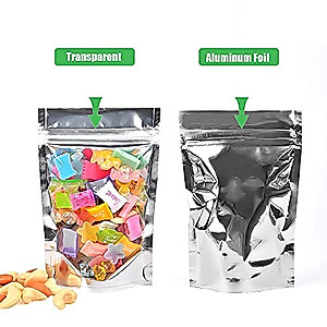 Mylar Bags, 90 Pack 9 Sizes 7mil Mylar Bags for Food Storage, Resealable mylar ziplock bags, Stand Up Pouch Bags, Clear Front with Aluminum Foil Back, Zipper Bags with Gusset Bottom for Multipurpose