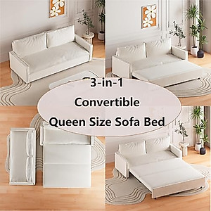 Eafurn Loveseat Sleeper, Beige Velet 63.8" Queen with USB Port