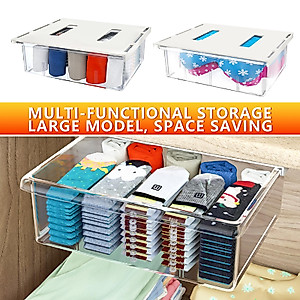 3 Pack Under Desk Drawer Organizer, Slide Out Desk Drawer, Clear Plastic Drawer Under Desk for Office, School, Home, Hidden Desktop Organizer Pen Holder for Desk Self-Adhesive (Clear, 3 Size)