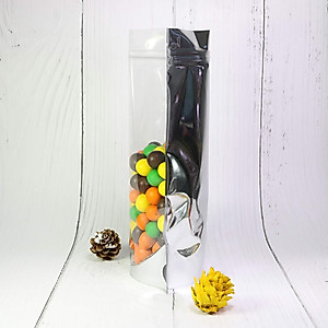 QQ Studio 100 Bags Food Safe QuickQlick™ Stand Up Bag with Single Sided Window and Heat Seal (4" x 6", Clear/Silver/Silver)