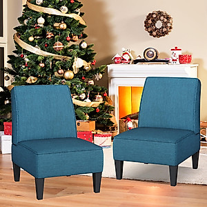 ALISH Accent Chairs Set of 2 Upholstered Living Room Chairs Armless Side Chairs Bedroom Chairs with Curved Backrest and Wooden Legs Blue
