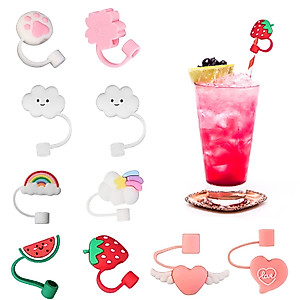 10Pcs Straw Tips Cover Straw Covers Cap for Reusable Straws Cloud Shape Straw Protector for 6-8 mm Cute Straws Plugs (Not include Straw)