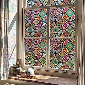 Stained Glass Window Film Privacy Decorative Tinting Film for Home Frosted Bathroom Window Coverings Static Cling Non-Adhesive