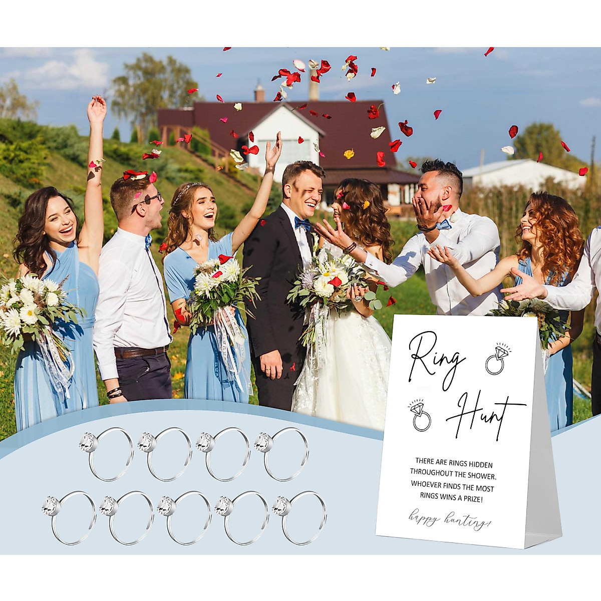 scodilo Bridal Shower Ring Game, The Ring Hunt Game for Bridal Shower-1 Sign and 30 Rings, Minimalist Bridal Shower Wedding Shower Games Favors for Guests, Engagement Rings Bridal Shower Decor-6