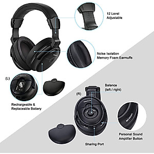 SIMOLIO 2.4GHz Wireless Headphones for TV with Spare Battery, Optical, RCA and AUX Audio Output Supported
