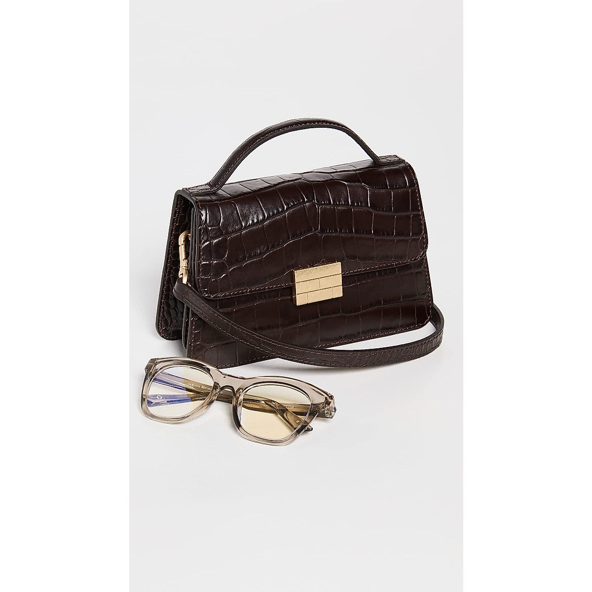 FRAME Women's Le Signature Small Top Handle Bag, Chocolate Croc, Brown, One Size
