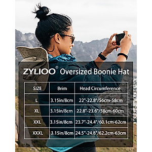 Zylioo XXL Washed Boonie Hats,Size 8 Travel Sun Hats for Hiking Camping Safari,Oversized Fitted Fishing Hat 64cm Army Green