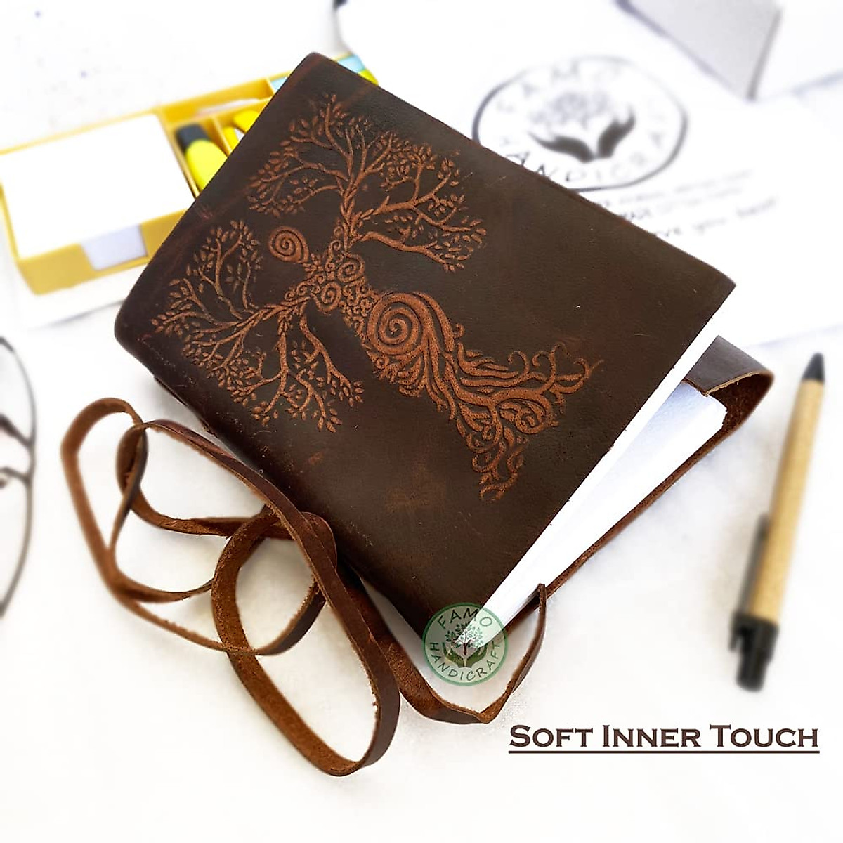 Handmade Leather Journal Tree of Life Mother Earth Embossed Leather Bound Writing Notebook Diary, Best Gift for Travel Diary, Writing Notebook Sketchbook Office Handbook 5 x 7 inches for Men & Women