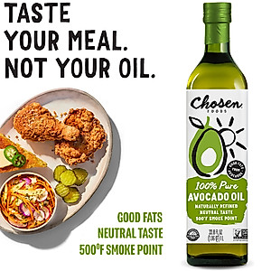 Chosen Foods 100% Pure Avocado Oil, Keto and Paleo Diet Friendly, Kosher Oil for Baking, High-Heat Cooking, Frying, Homemade Sauces, Dressings and Marinades (1 liter, 2 Pack)