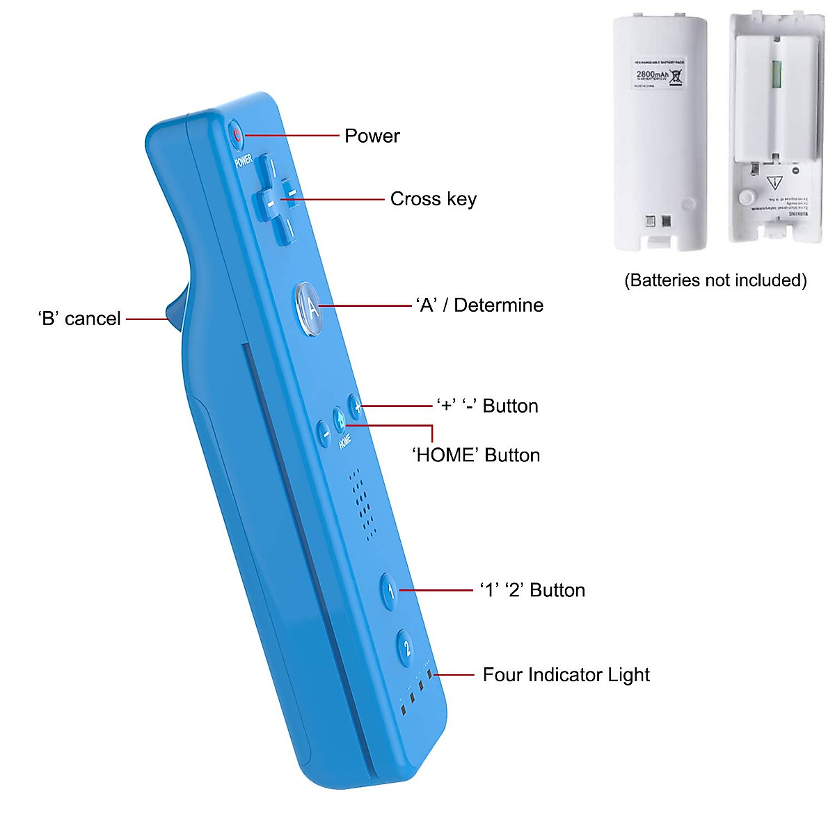 2 Pack Remote Controller Gesture Controller and Nunchuck Joystick Compatible for wii/wii u, Controller With Silicone Case and Wrist Strap - Blue&Red