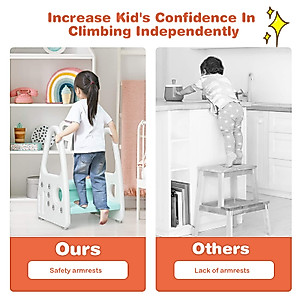 Costzon Kids Step Stool, Toddler Step Ladder for Toilet Potty Training, Kitchen Counter, Bathroom, Two Step Learning Tower w/Non-Slip Design, Safety Handles, 110 Lbs Weight Capacity (Blue)