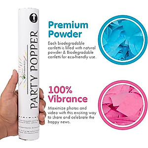Clover Products Premium Gender Reveal Powder Cannon – 4 Pack Includes 2 Pink and 2 Blue | 12 Inch Gender Reveal Poppers | Compressed Air Powered | Make Your Announcement Unforgettable | Each Box Contains a FREE “It’s a Girl” and “It’s a Boy” Balloon.