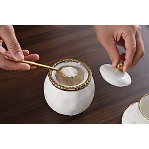 Pampa Bay Golden Salerno Porcelain Covered Sugar Bowl with Beaded Trim, White/Gold