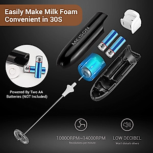 Milk Frother Handheld Foam Maker for Lattes, Whisk Drink Mixer for Coffee, Mini Foamer Blender and Electric Mixer Coffee Frother for Cappuccino, Frappe, Matcha, Hot Chocolate, No Stand - Black