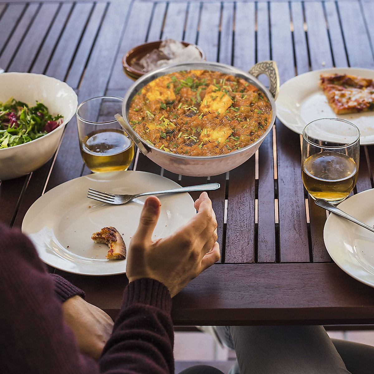 Karahi Indian Serving Dishes - 2 Piece Copper Bowl Set - Copper Kitchen Decor (Lot of 2, 6 Inch)