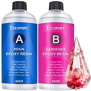 Teexpert Epoxy Resin Crystal Clear: 64OZ Epoxy Resin kit Fast Curing Heat Resistant for Casting Coating Art DIY Craft Jewelry Wood Table Top Flower Preservation- 2 Part(32OZ Resin and 32OZ Hardener)