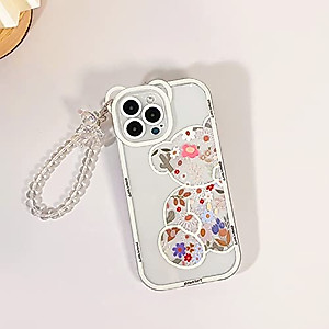 NITITOP Compatible for iPhone 13 Pro Max Case Clear Cute Flower Floral Bear for Girls Women Pattern with Bear Ears Soft TPU Shockproof Protective Girly Cover-Bear