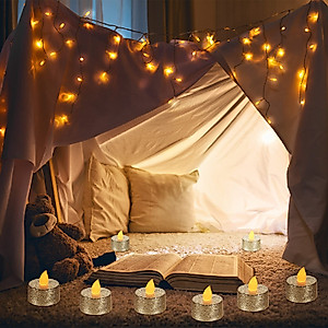 Mudder 24 Pieces Gold Tea Lights LED Candles Tealights Flameless Votive Battery Operated Tea Lights Electric Glitter Flickering Tealight for Valentines Holiday, Wedding, Festival Gift, Party Decor