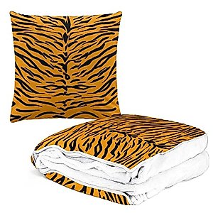 Tiger Skin Pattern Fleece Blanket Throw Cushion Travel Packable Plush Blankets for Office Bed Sofa Couch Camping 60x70 Inches