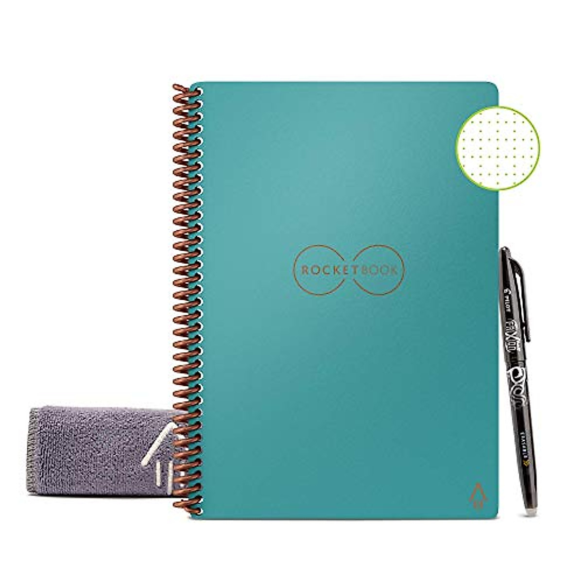Rocketbook Smart Reusable Notebook - Dot-Grid Eco-Friendly Notebook with 1 Pilot Frixion Pen - Neptune Teal Cover, Executive Size (6" x 8.8") & Pen/Pencil Holder (Pen Station)
