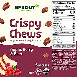 Sprout Organic Baby Food, Stage 4 Toddler Fruit Snacks, Red Fruit Beet & Berry Crispy Chews, 0.63 Oz Single Serve Packs (5 Count)