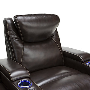 Seatcraft Equinox - Home Theater Seating - Living Room - Top Grain Leather - Power Recline - Powered Headrest and Lumbar Support - Arm Storage - USB Charging - Cup Holders - Single Recliner, Brown