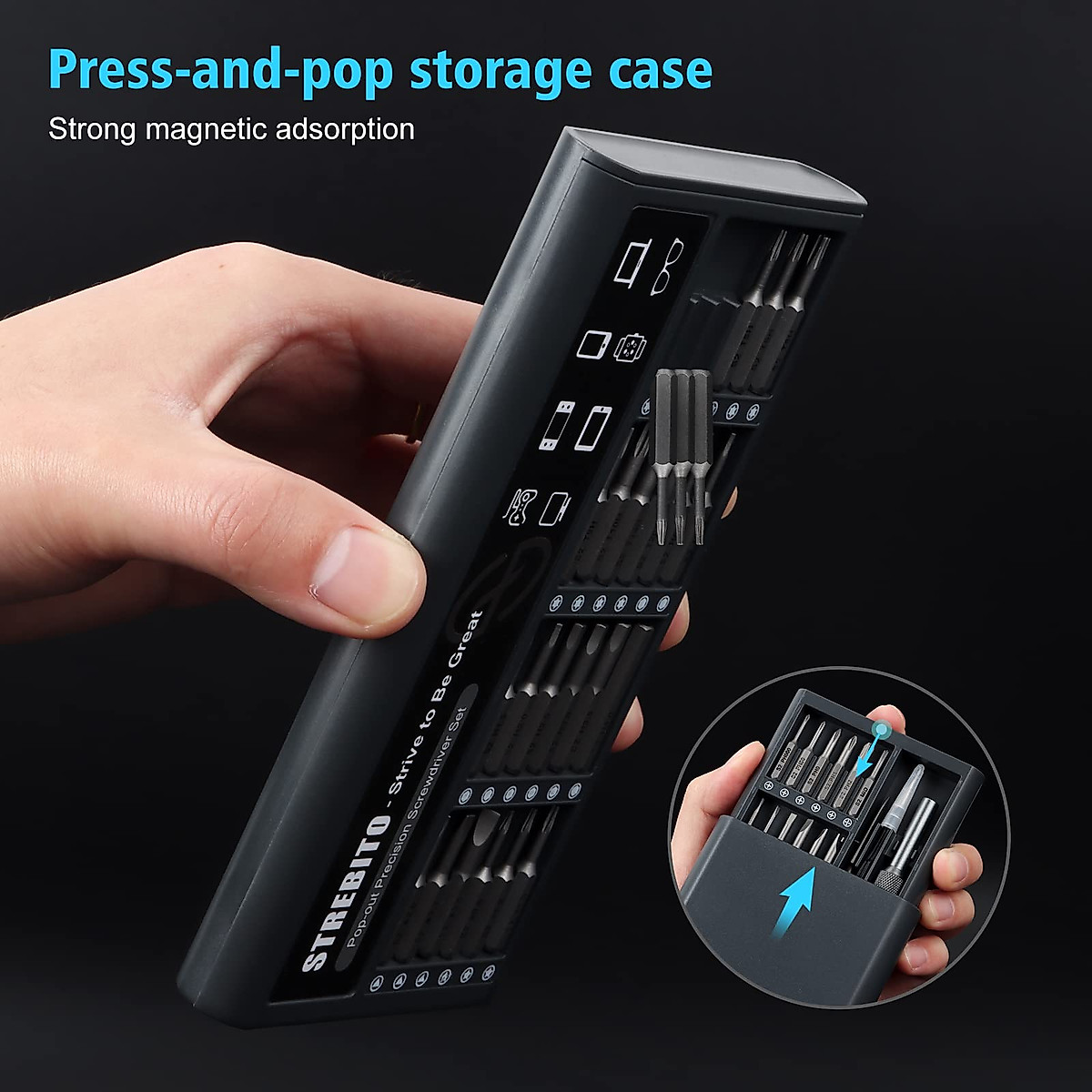 STREBITO Micro Screwdriver Set 50 in 1 Precision Screwdriver Set, Electronics Tool Kit Screwdriver Kit - Computer, iPhone, Macbook, PS4, PS5, Nintendo, Xbox Controller Repair Kit, S2 Multi Bit Driver