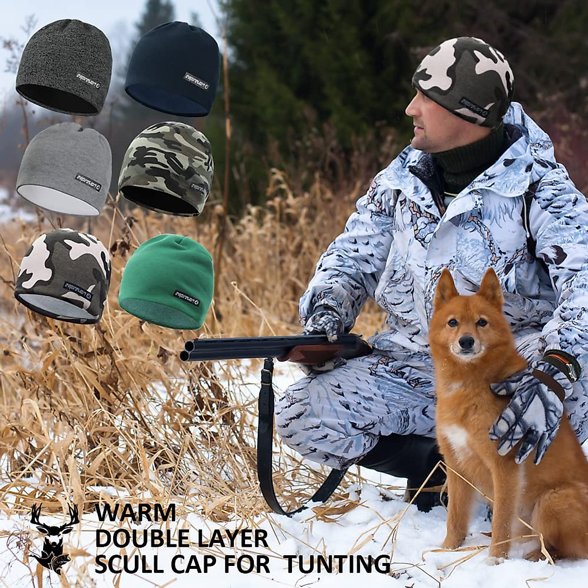 EMPIRELION Softshell Fleece Lined Beanie Hats Winter Warm Running Skull Cap Thermal Snow Watch Cap Men Women (1, Camo Snow)