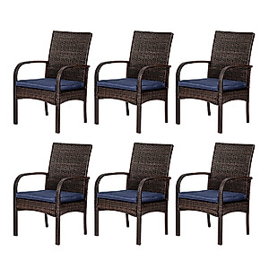 SAILARY Wicker Patio Dining Chairs with Padded Cushions, Outdoor Rattan Chairs with Armrest Support 350 lb Set of 6