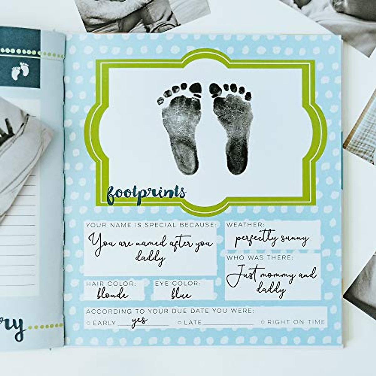Hello Baby Book, a journal scrapbook for boys milestones and memories