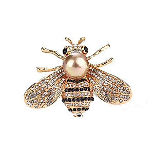Honey Bee Brooches Crystal Insect Themed Bee Brooch Animal Fashion Shell Pearl Brooch Pin Gold Tone (gold pearl)