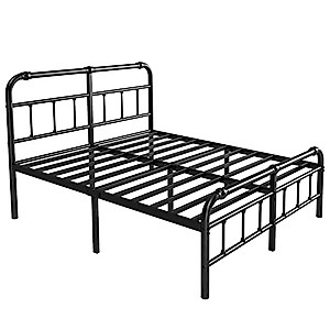 BOSRII King Size Bed Frame with Headbaord and Footboard, 18 Inches High, 3500 Pounds Heavy Duty Metal Slats Support for Mattress, No Box Spring Needed,Noise-Free, Black