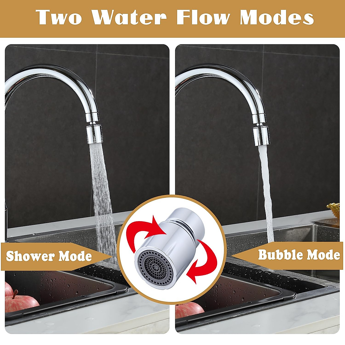 SNUTUYA Swivel faucet aerator（Heavy ）, Dual-function 2-Flow Sprayer Faucet Head, 360° large Angle Swivel kitchen sink aerator,kitchen 55/64 inch female thread faucet extender, Sink Aerator Chrome