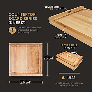 John Boos Block KNEB24S Maple Wood Countertop Reversible Edge Grain Cutting Board with Gravy Groove, 23.75 Inches x 23.75 Inches x 1.25 Inches