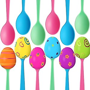 HyDren 24 Pieces Easter Egg and Spoon Race Game Egg Spoon Race Game Sets Egg and Spoon Relay Game Easter Eggs Hunt Game Outdoor Lawn Games