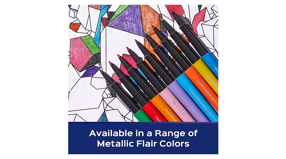 Paper Mate Flair Metallic Pens - 8 Vibrant Glittery Colors for Creative ...