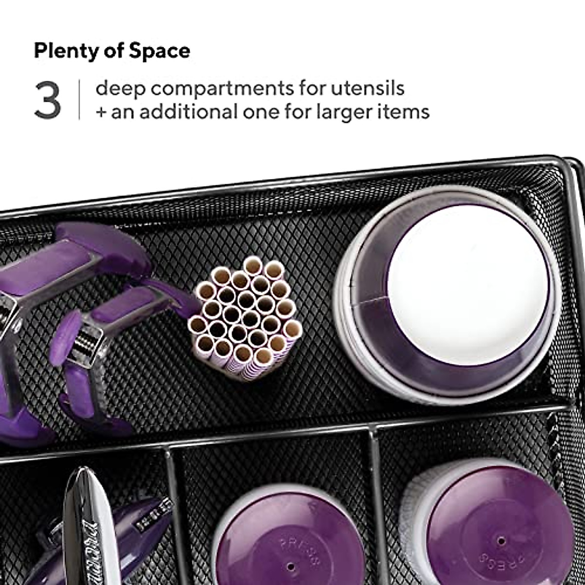 Mindspace Utensil Holder, Kitchen Condiment Organizer and Flatware Utensil Caddy | The Mesh Collection, Black