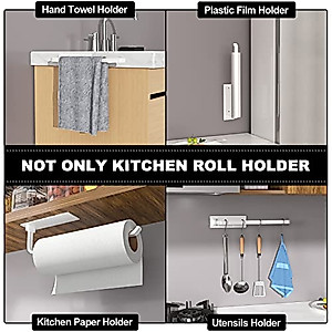 Paper Towel Holder - Self-Adhesive or Drilling, White Wall Mounted Paper Towel Rack Under Cabinet for Kitchen, Upgraded Aluminum Kitchen Roll Holder - Lighter but Stronger Than Stainless Steel!