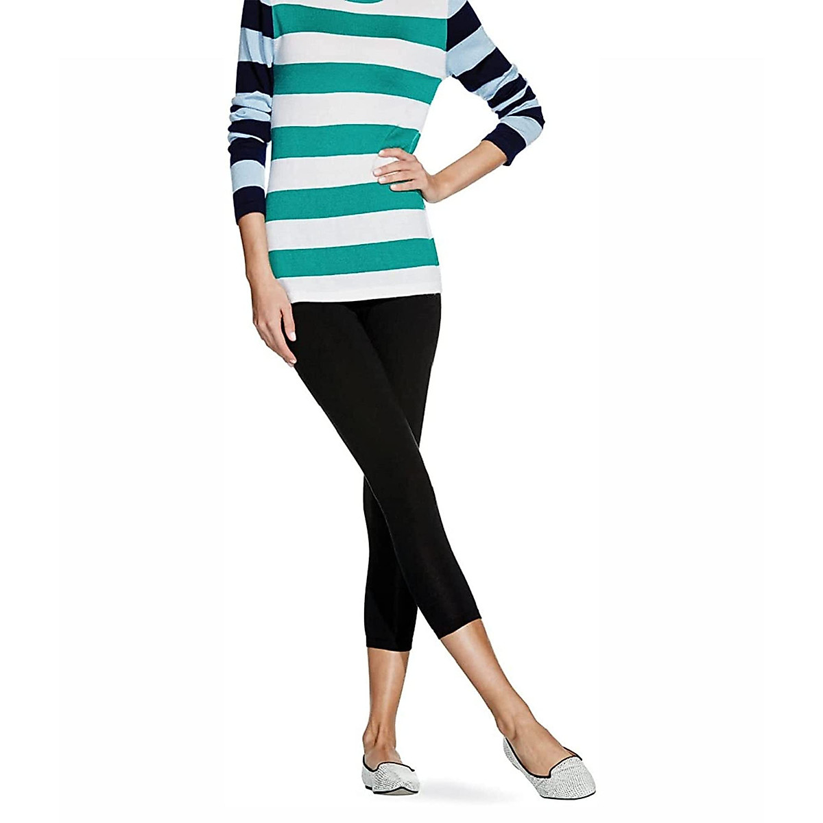 No nonsense womens Cotton Capri leggings pants, Black, Medium US