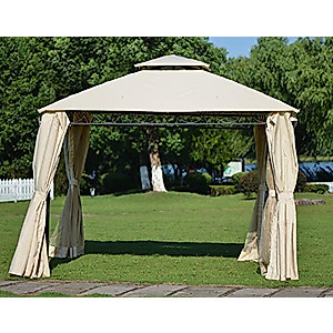 Freestanding Shelter Quality Double Tiered Grill Canopy, Outdoor BBQ Gazebo Tent with UV Protection, Beige 127" W