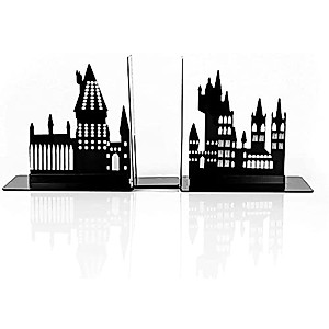 Harry Potter Hogwarts Castle Metal Bookends | Die Cut Metal Bookends with Hogwarts Castle Silhouette Glow in The Dark Design | Ideal for Harry Potter Book Collections & More