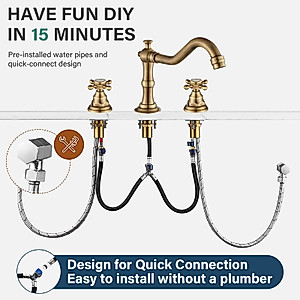 𝐕𝐨𝐭𝐚𝐦𝐮𝐭𝐚 𝐁𝐚𝐭𝐡𝐫𝐨𝐨𝐦 𝐒𝐢𝐧𝐤 𝐅𝐚𝐮𝐜𝐞𝐭 Antique Brass Bathroom Faucets for Sink 3 Hole 8 Inch Widespread Bathroom Faucet 2 Handles Faucet for Bathroom Sink with Pop Up Drain