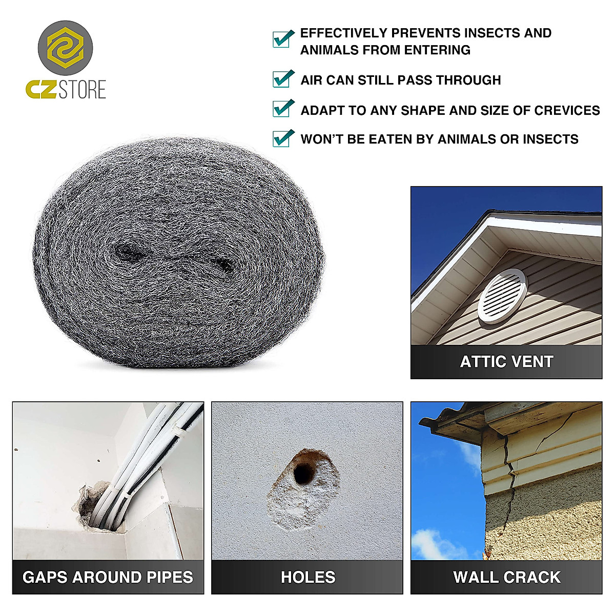 ✮CZ Store✮ - Stainless Steel Wool |13 FT| Grade 0000 Metal Wire Mesh - Soft, Flexible, Reusable - for Cleaning, Buffing, Polishing Glass, Windows, Tiles, Wood, Metal, Copper, Brass