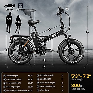 EUY Folding Electric Bike for Adults,48V18Ah/16Ah Removable Lithium Battery, 750W Motor 30MPH Electric Bicycle, 20" Fat Tire Electric Commuter Beach Snow Bicycle,Shimano 7-Speed,Dual Shock Absorber