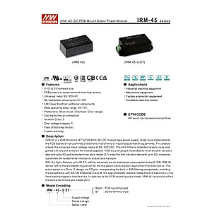 Mean Well IRM-45-5ST 40W AC-DC PCB-Mount Green Power Module IRM-45 5V 8A